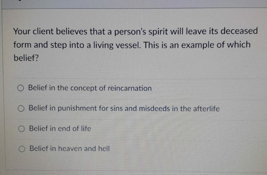 Solved Your client believes that a person's spirit will | Chegg.com