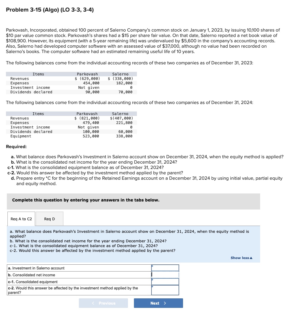 Solved Problem 3-15 (Algo) (LO 3-3, 3-4)Parkovash, | Chegg.com