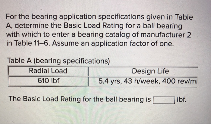 Solved For the bearing application specifications given in | Chegg.com
