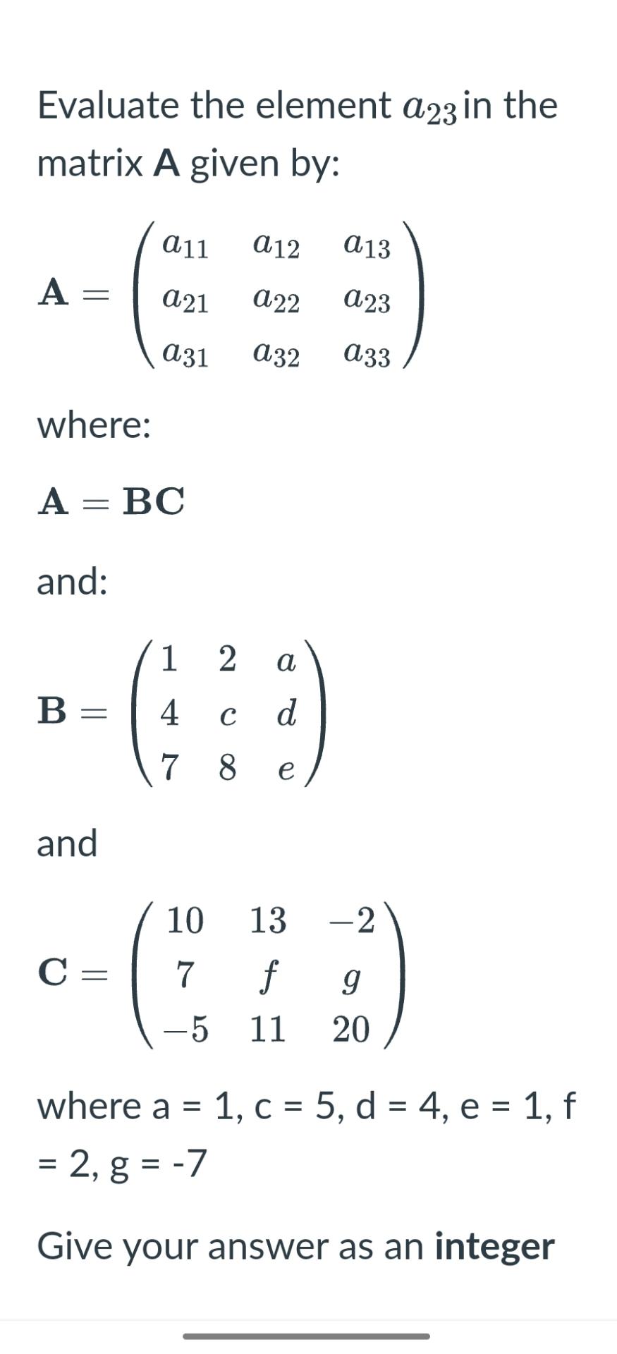 Solved Evaluate the element a23 ﻿in the matrix A given | Chegg.com