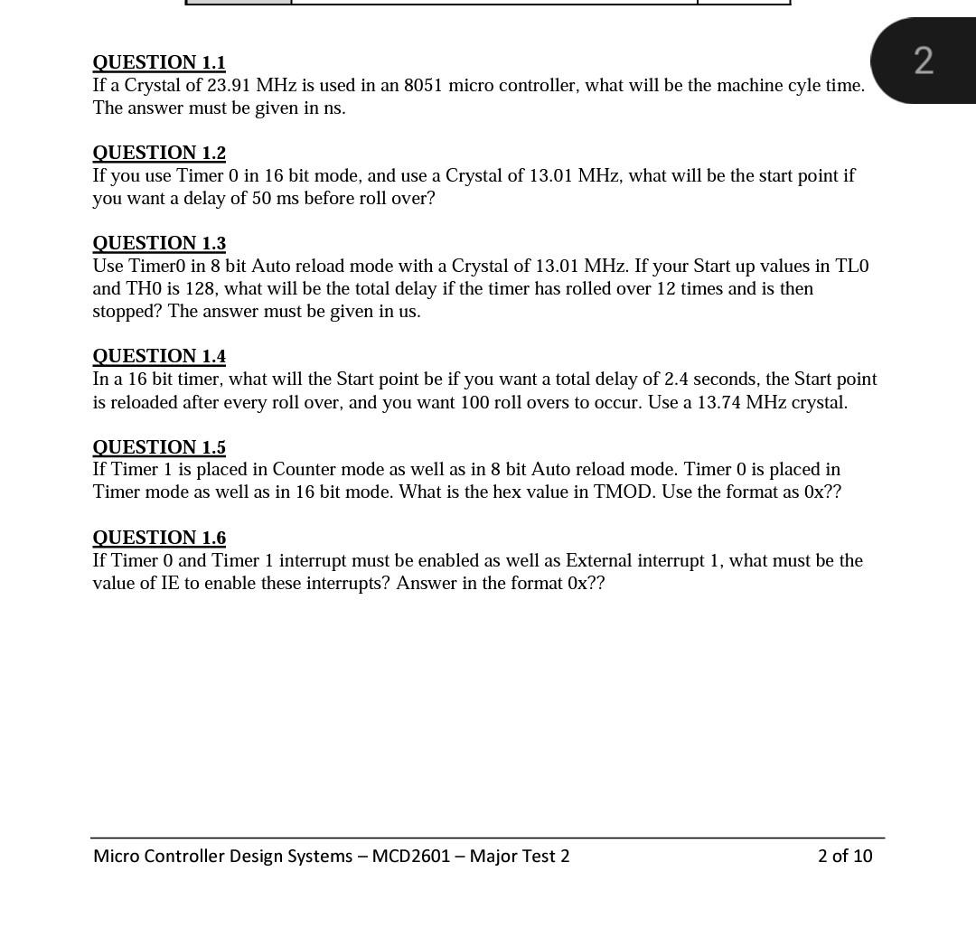 Solved QUESTION 1.1 If a Crystal of 23.91MHz is used in an | Chegg.com