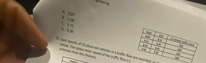 Solved 11. An engineer counts 360 veh/hr at specific highway | Chegg.com