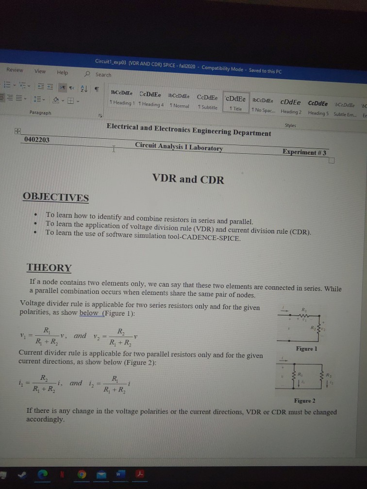 Circuit1_exp03 (VDR AND CDR) SPICE - fall2020 - | Chegg.com
