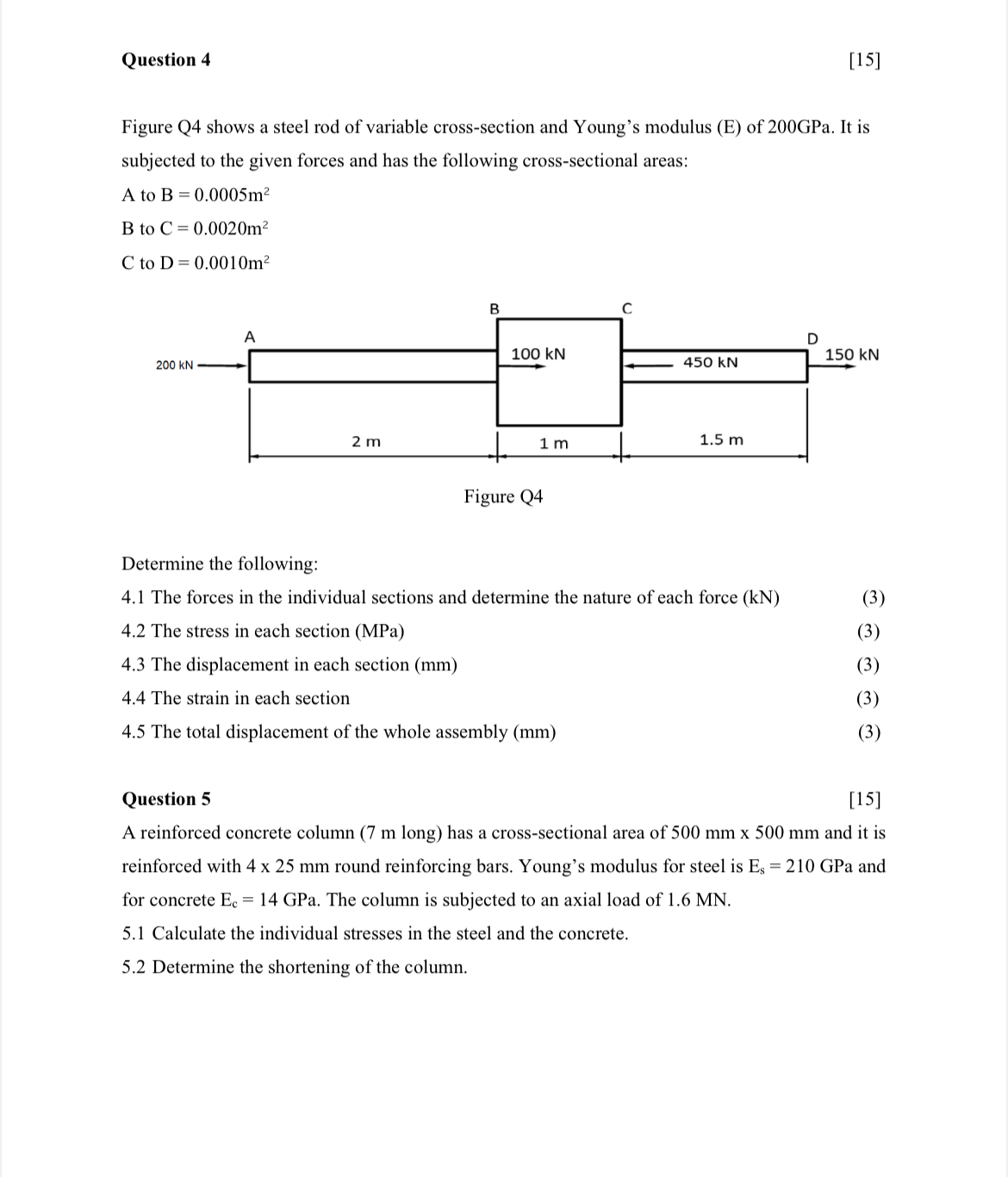 Solved Question 415Figure Q4 ﻿shows a steel rod of variable | Chegg.com