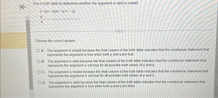 Solved Use a truth table to determine whether the argument | Chegg.com