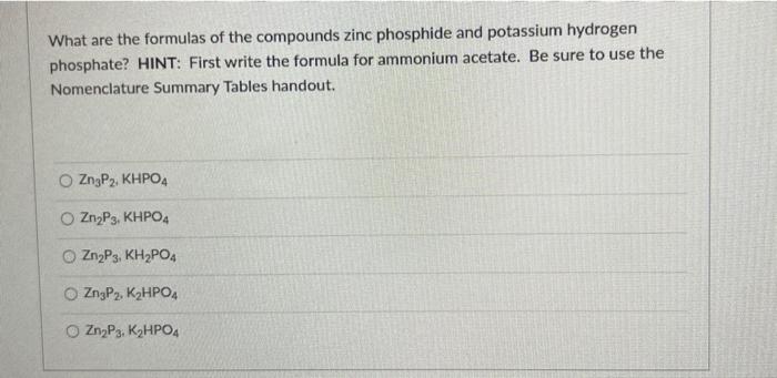 Solved What are the formulas of the compounds zinc phosphide | Chegg.com