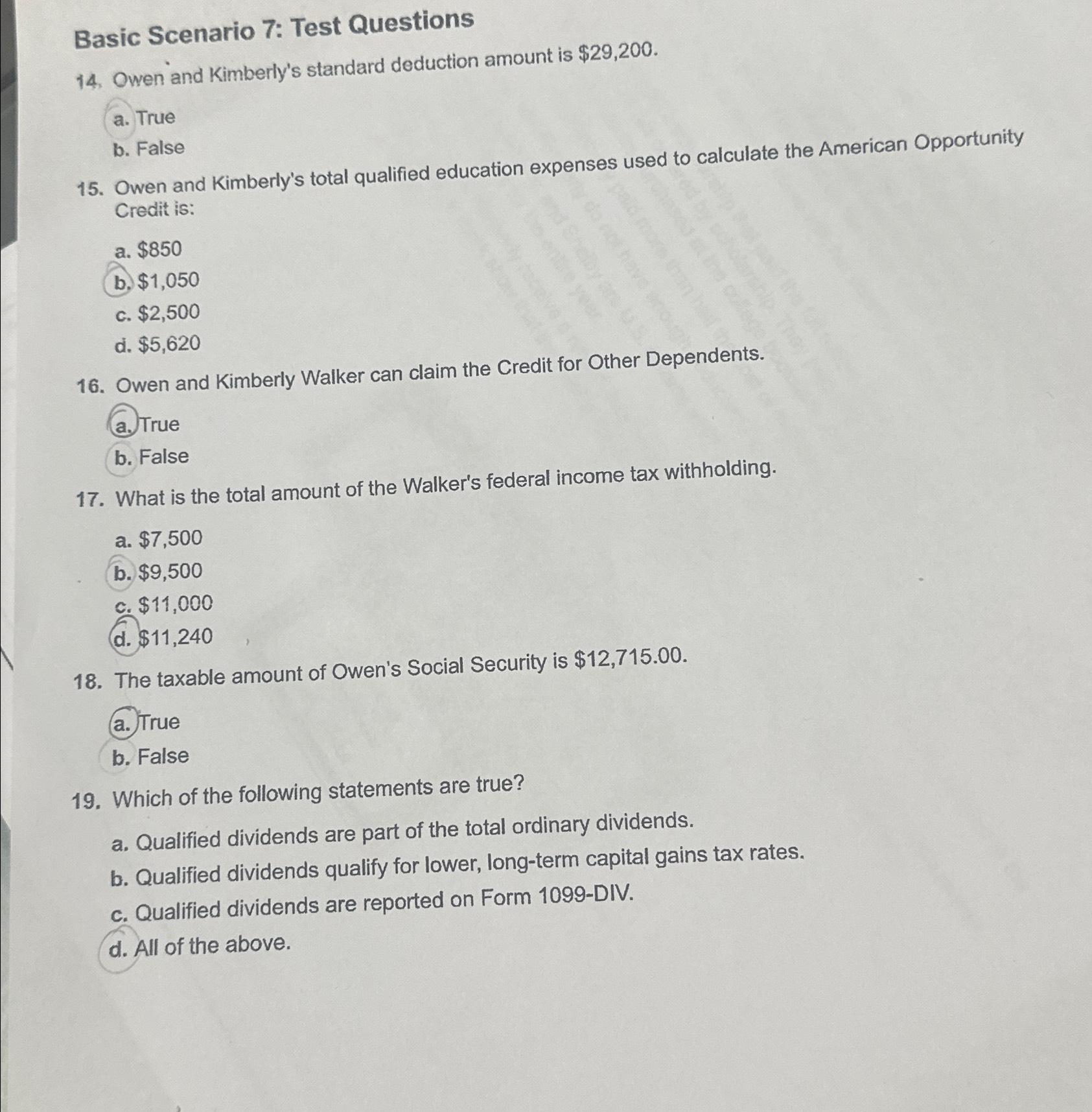 Basic Scenario 7: Test Questions14. ﻿Owen and | Chegg.com
