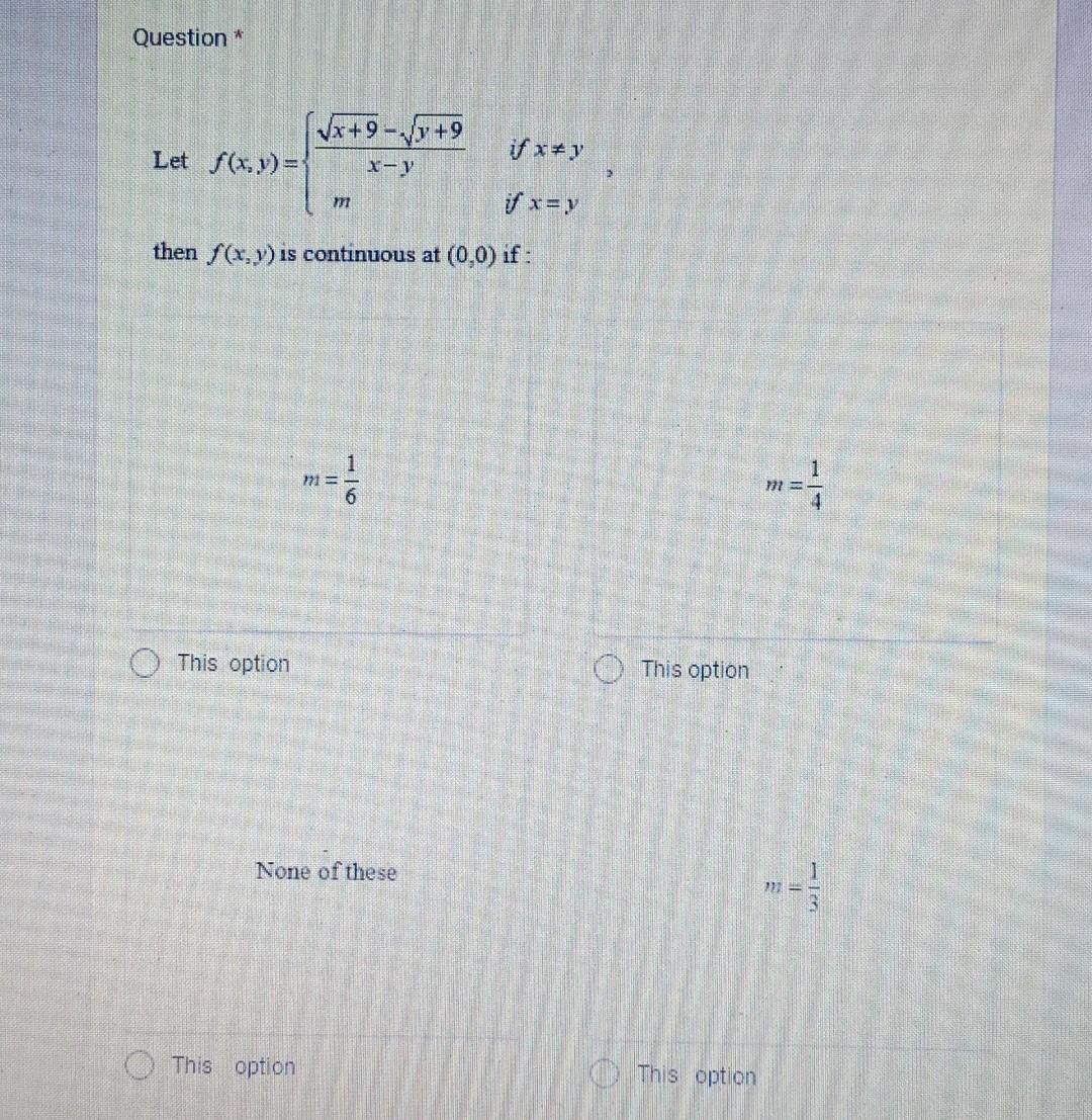 Solved Question * Let f(x,y)={x−yx+9−y+9m if x =y if x=y, | Chegg.com