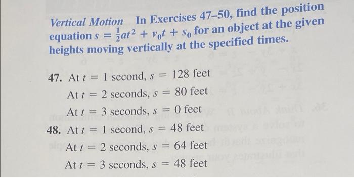 Solved Vertical Motion In Exercises 47-50, find the position | Chegg.com