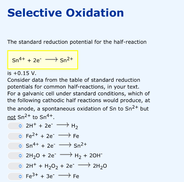Solved Selective Oxidation(Yes or No)The standard reduction | Chegg.com