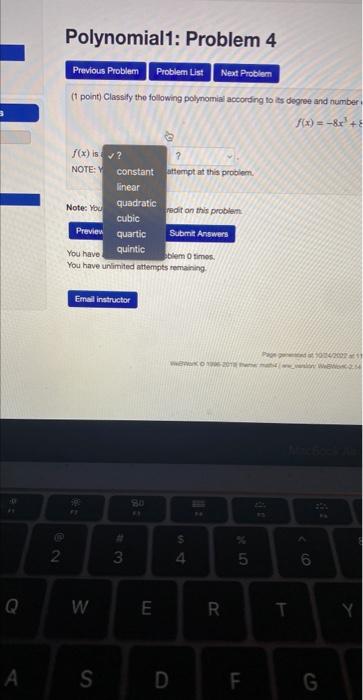 Solved (1 point) Classify the following polynomial according | Chegg.com
