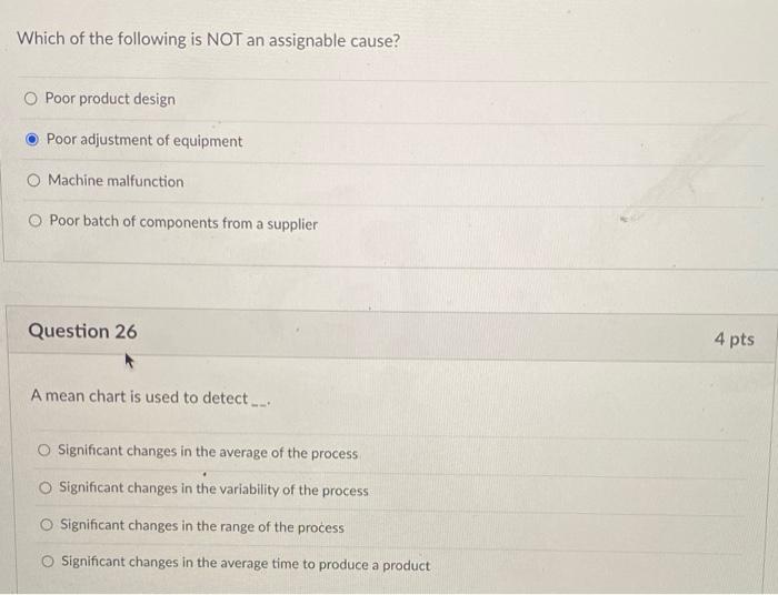 Solved Which of the following is NOT an assignable cause? | Chegg.com