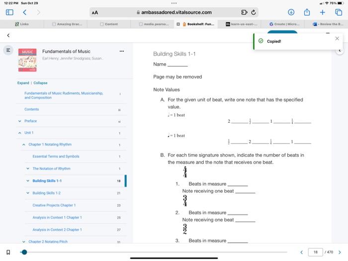 Note valuesfor the given unit of beat, write one note | Chegg.com