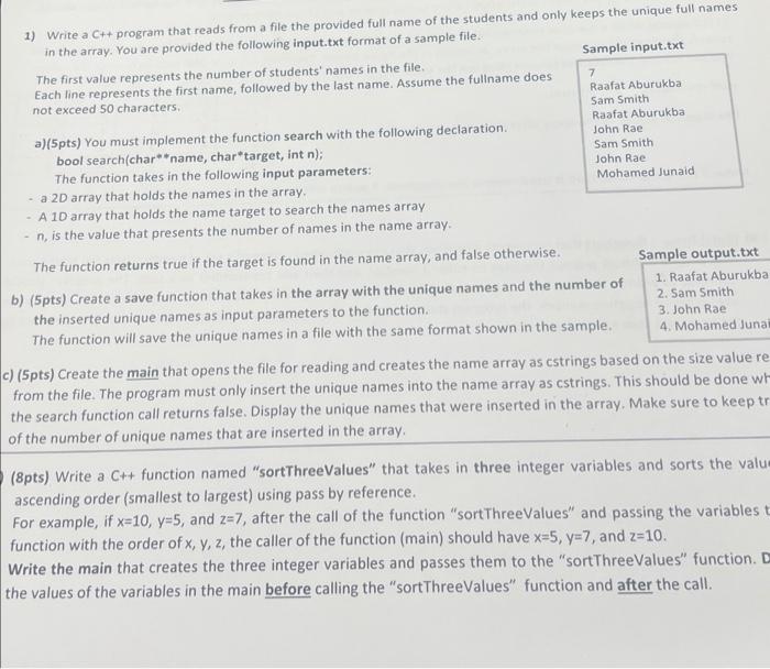 Solved 1) Write a Ct+ program that reads from a file the | Chegg.com
