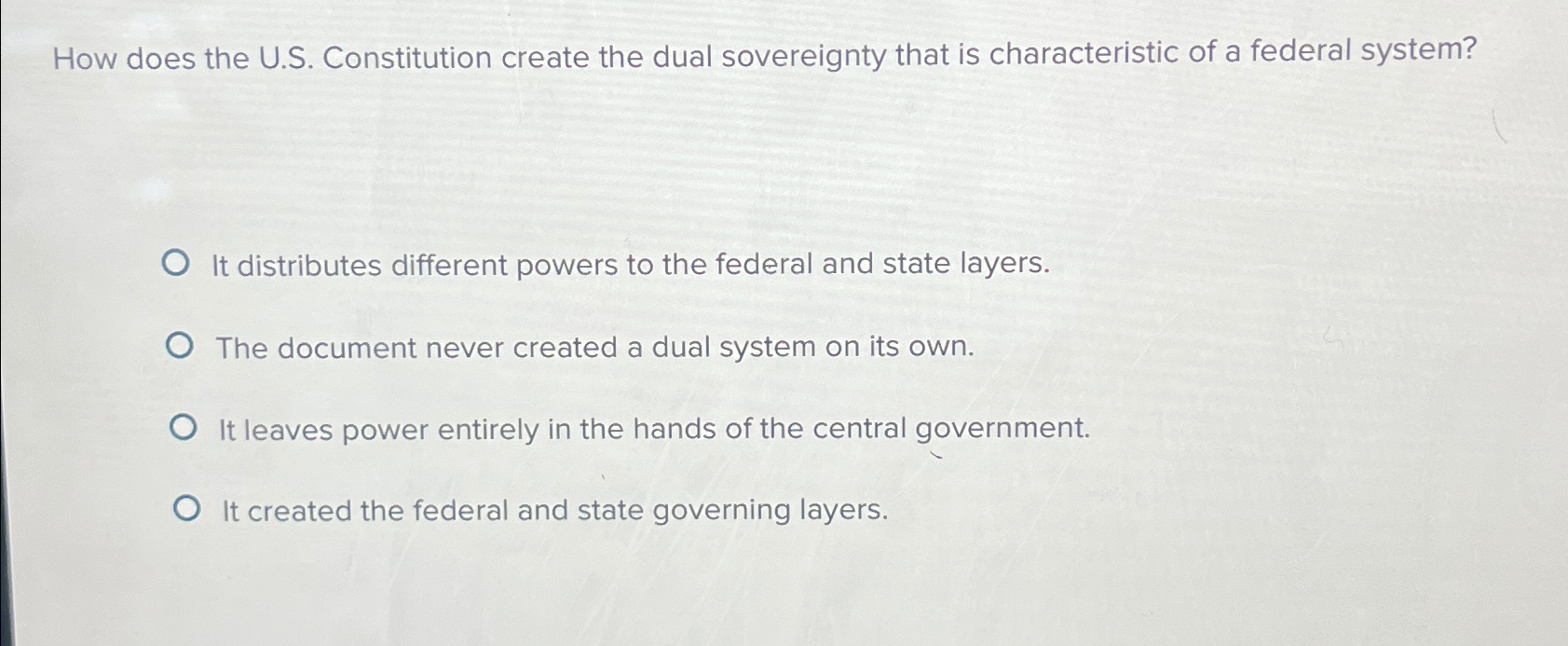 Solved How does the U.S. ﻿Constitution create the dual | Chegg.com
