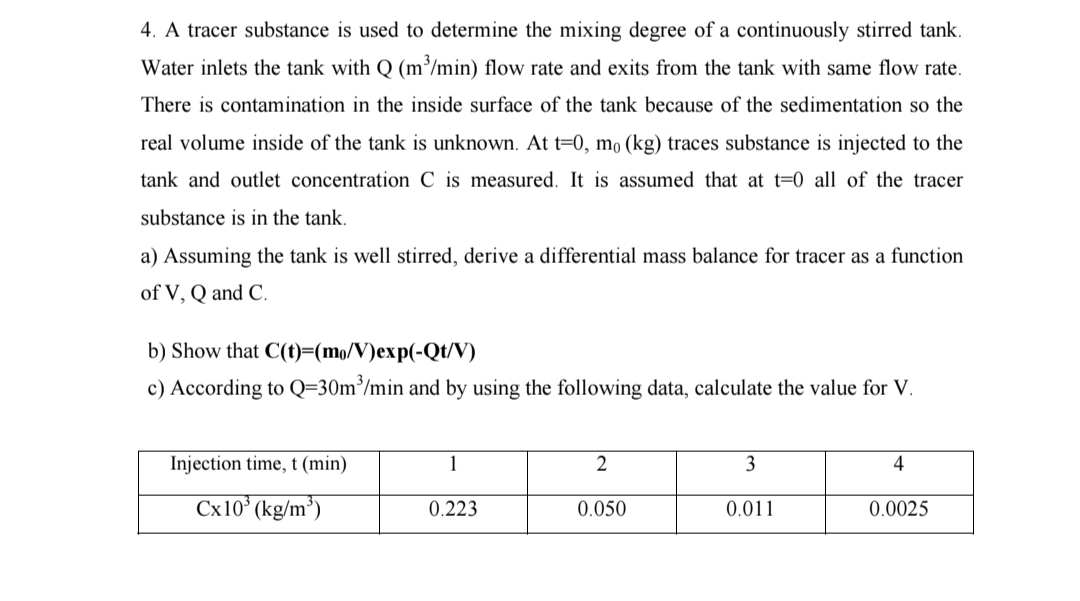 Solved A tracer substance is used to determine the mixing | Chegg.com