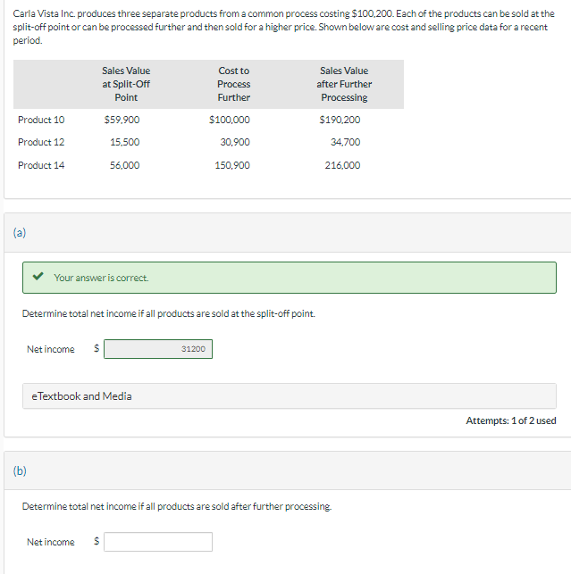 Solved Carla Vista Inc. produces three separate products | Chegg.com