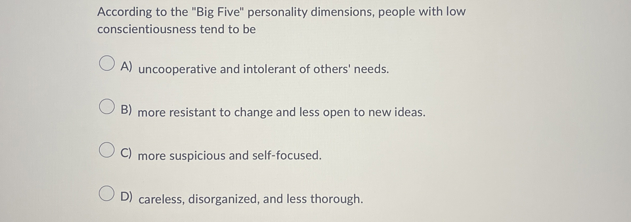 Solved According to the "Big Five" personality dimensions, | Chegg.com