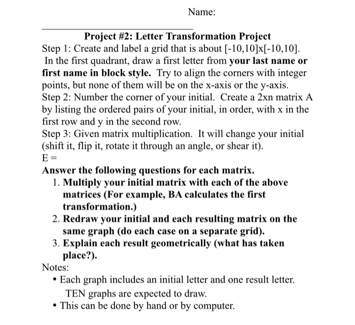 Solved Name: Project #2: Letter Transformation Project Step | Chegg.com