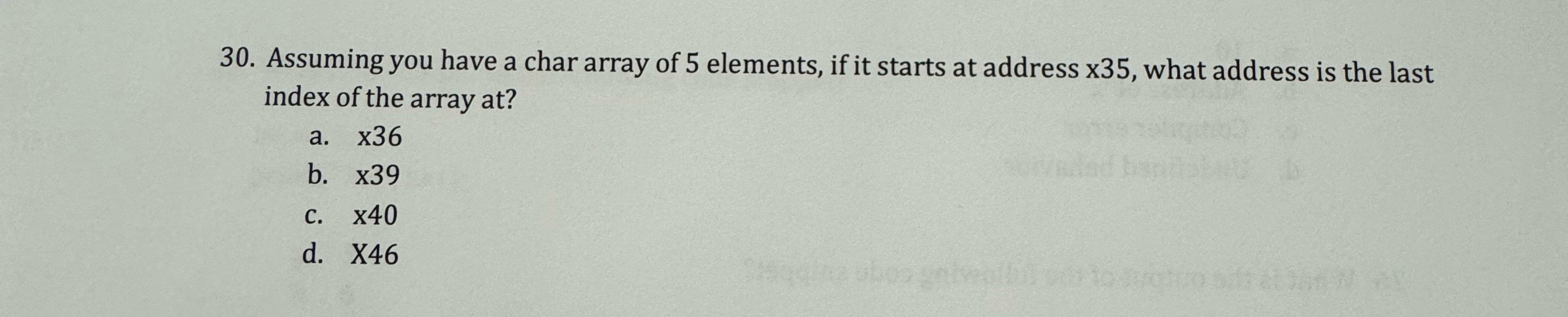Solved Assuming you have a char array of 5 ﻿elements, if it | Chegg.com