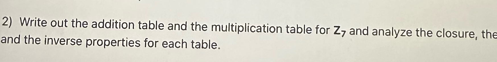 Solved Write out the addition table and the multiplication | Chegg.com