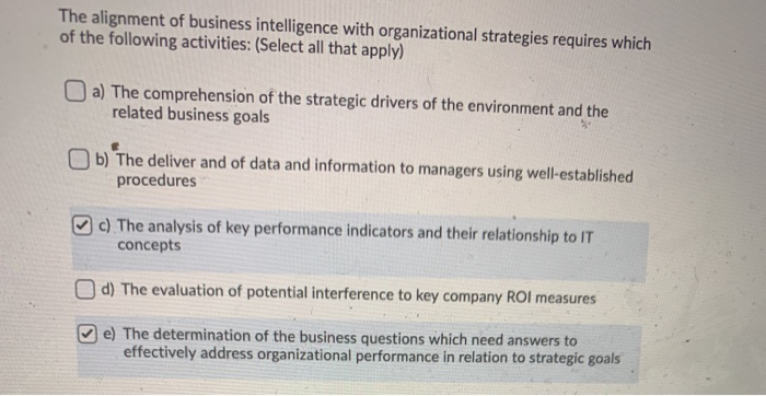 Solved The alignment of business intelligence with | Chegg.com