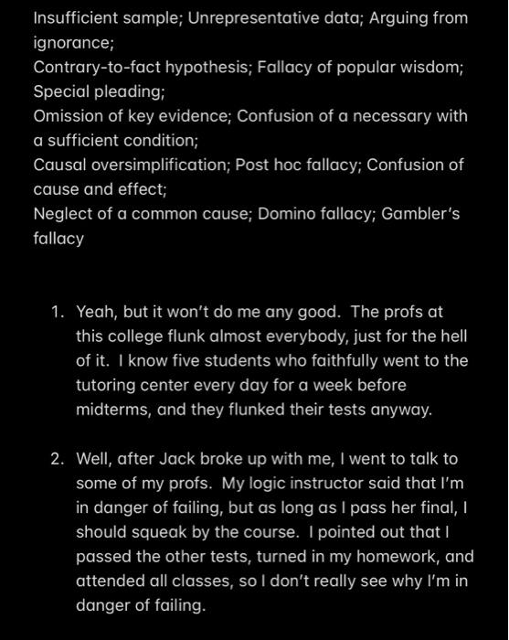 Solved Insufficient sample; Unrepresentative data; Arguing | Chegg.com