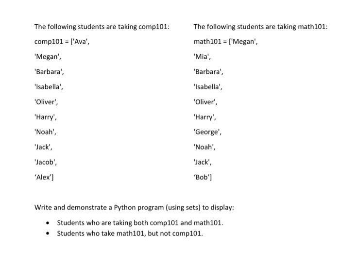 Solved The following students are taking comp101: comp101 = | Chegg.com