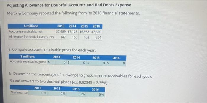 Solved Adjusting Allowance for Doubtful Accounts and Bad | Chegg.com
