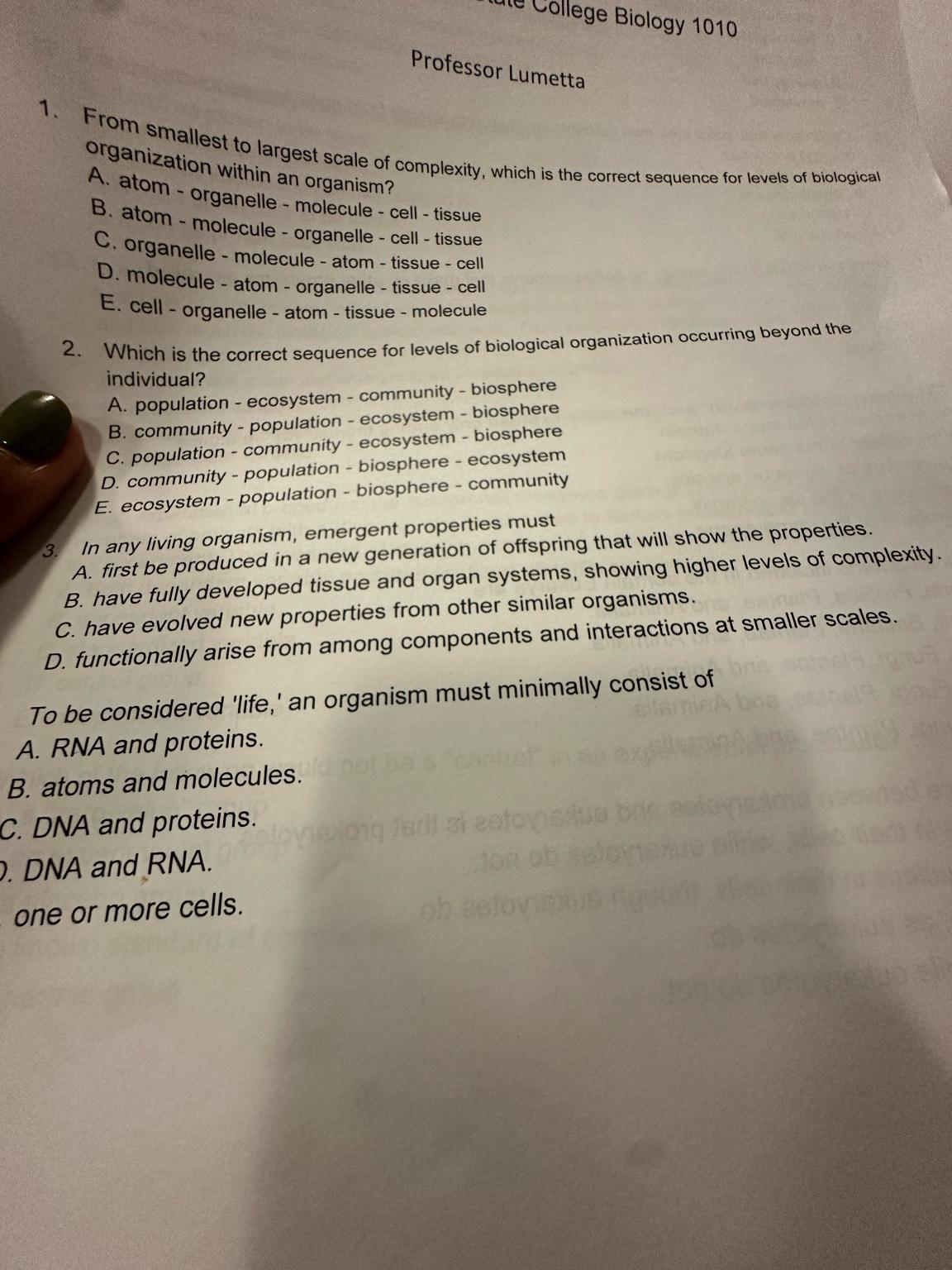 Solved Professor LumettaFrom smallest to largest scale of | Chegg.com