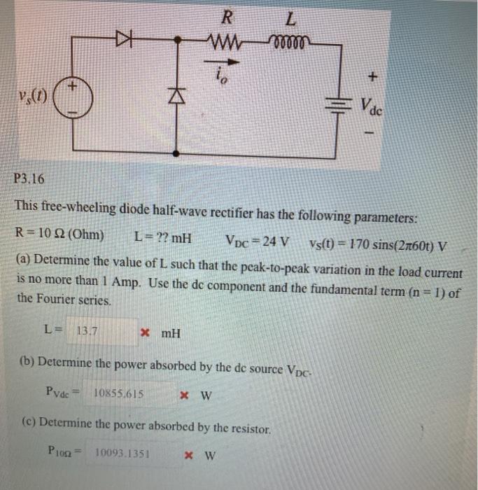Solved R w moon + vo Vac - P3.16 This free-wheeling diode | Chegg.com