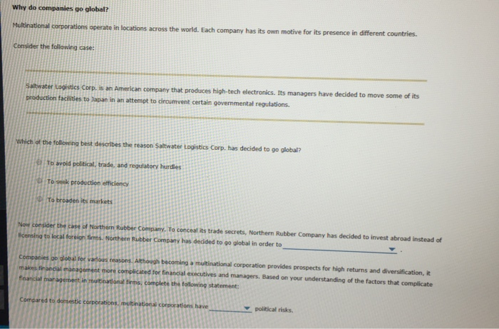 Solved Why do companies go global? Multinational | Chegg.com