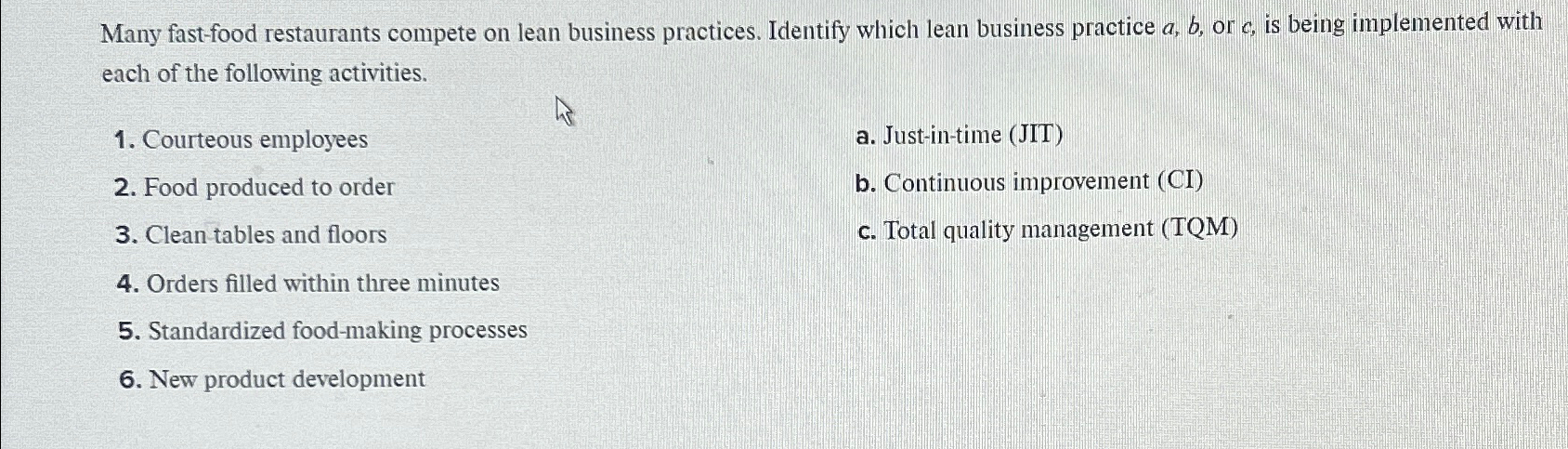 Solved Many fast-food restaurants compete on lean business | Chegg.com