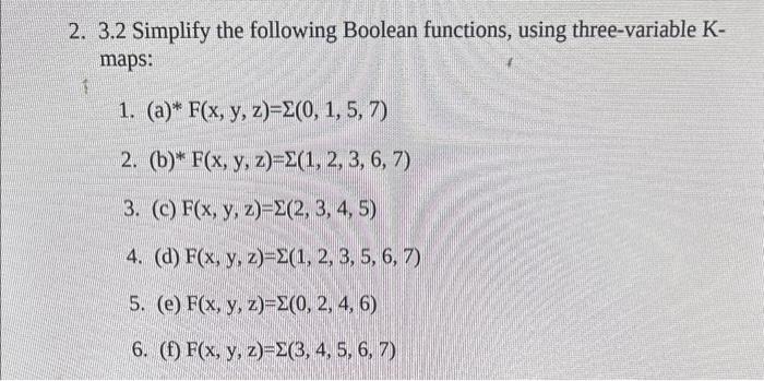 Solved 2. 3.2 Simplify the following Boolean functions, | Chegg.com