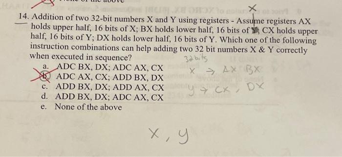 Solved Addition Of The Two 32 Bit Numbers X And Y Using 