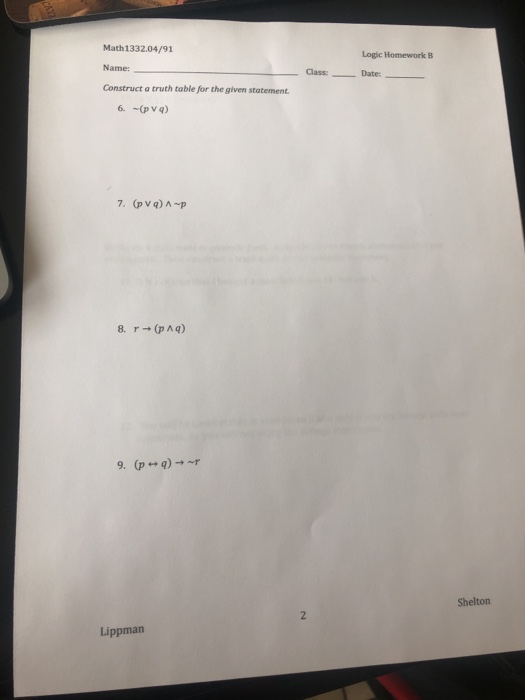 Solved Math13320491 Name Logic Homework B Date Class — 3223