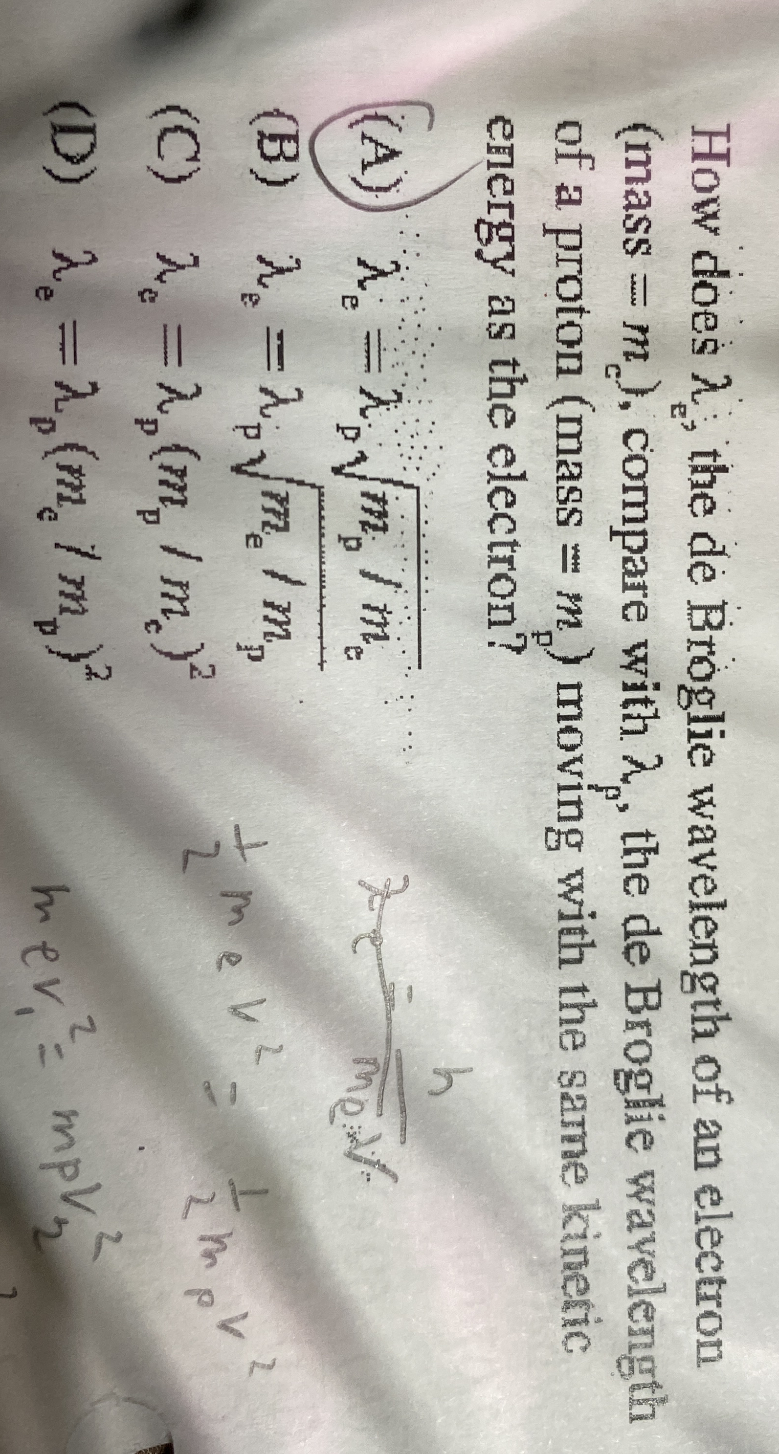 Solved How does λe, ﻿the de Broglie wavelength of an | Chegg.com