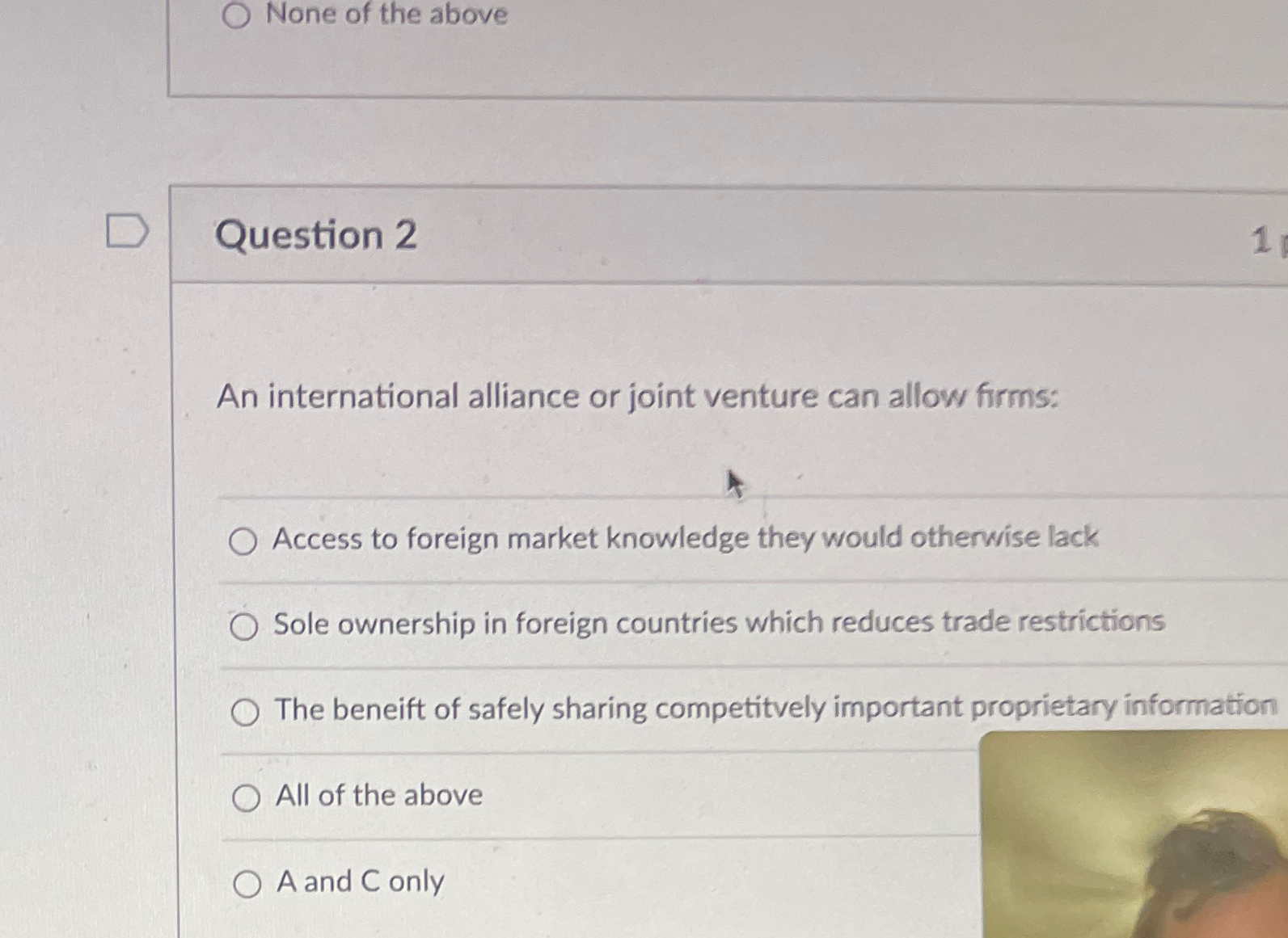 Solved None of the aboveQuestion 2An international alliance | Chegg.com