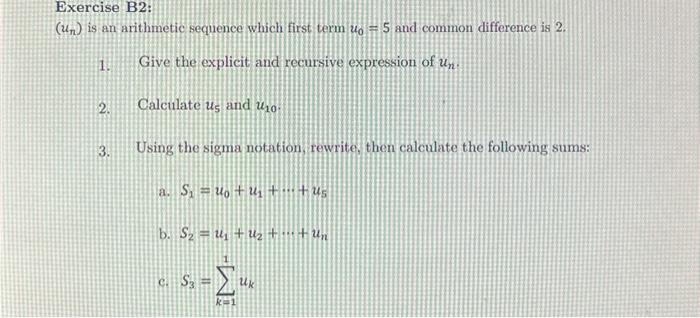 Solved (un) is an arithmetic sequence which first term u0=5 | Chegg.com