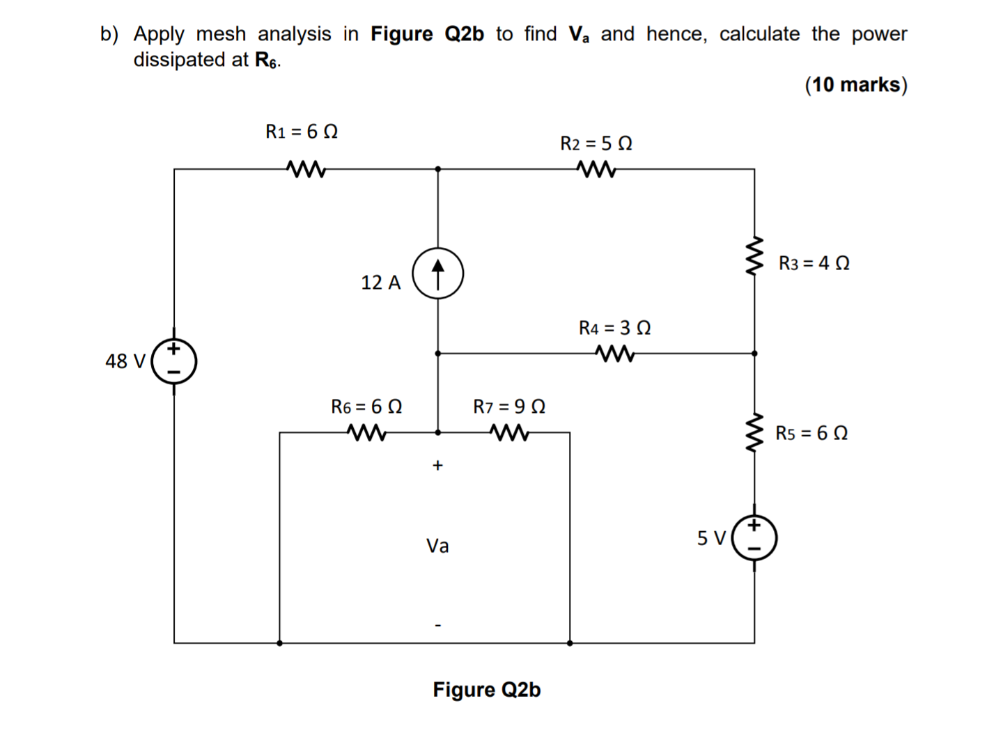 Solved b) Apply mesh analysis in Figure Q2b to find Va and | Chegg.com