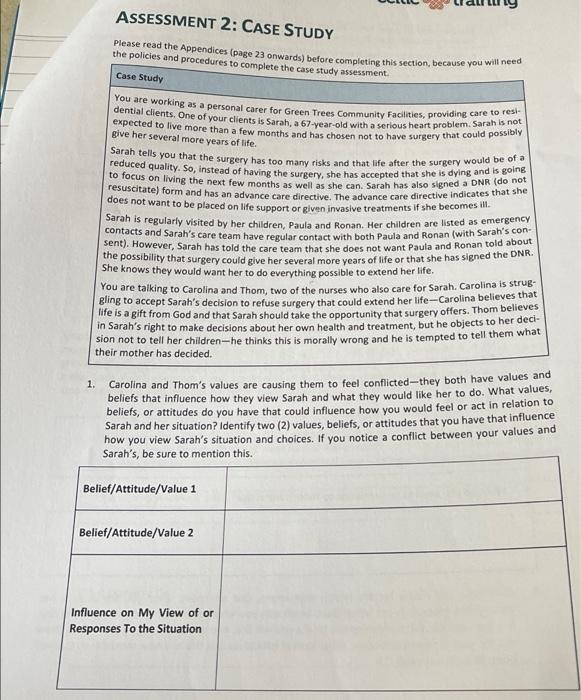 Solved ASSESSMENT 2: CASE STUDY Please read the Appendices | Chegg.com
