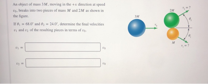 Solved 2M An object of mass 3 M, moving in the +x direction | Chegg.com