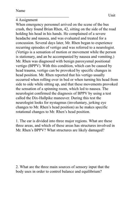 Solved Name Unit 4 Assignment When emergency personnel | Chegg.com