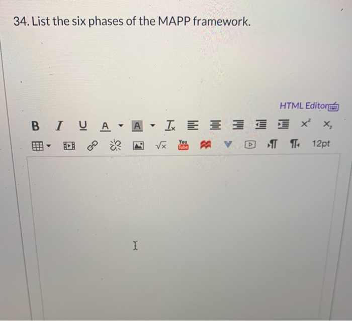 Solved 34. List the six phases of the MAPP framework. B I V | Chegg.com