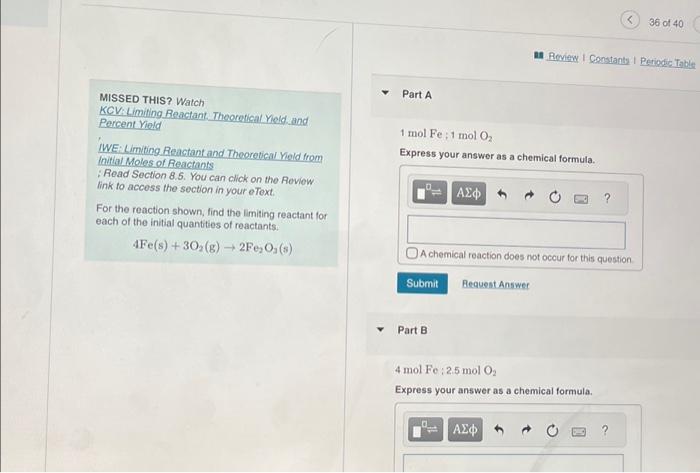 Solved MISSED THIS? Watch KCV: Limiting Reactant, | Chegg.com