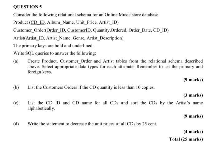 Solved QUESTION 5 Consider the following relational schema | Chegg.com