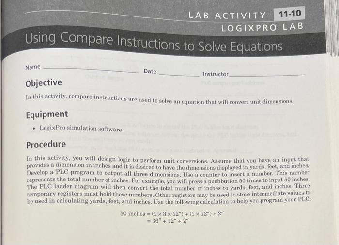 Solved 11-10 LAB ACTIVITY LOGIXPRO LAB Using Compare | Chegg.com