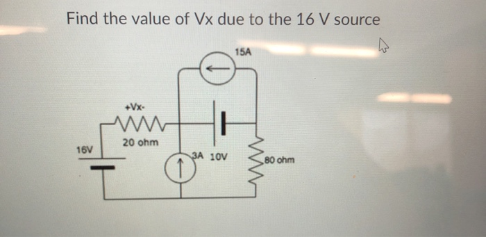 Solved Find the value of Vx due to the 16 V source 15A +Vx- | Chegg.com