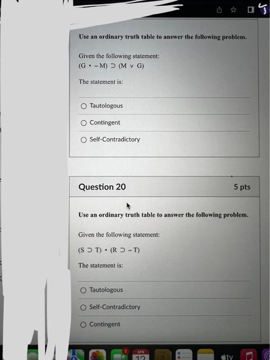 Use an ordinary truth table to answer the following | Chegg.com