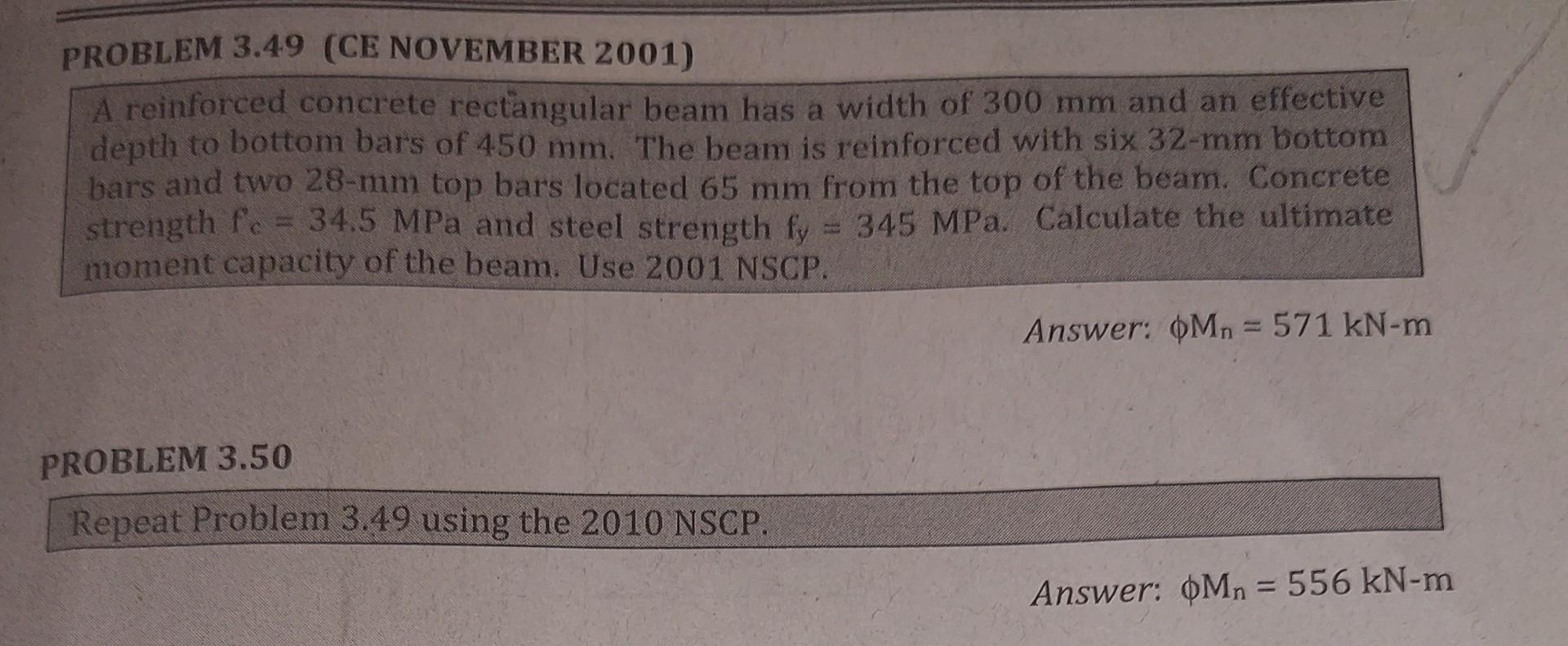 Solved PROBLEM 3.49 (CE NOVEMBER 2001) A reinforced concrete | Chegg.com